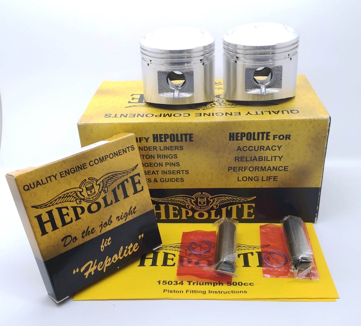 Hepolite STD Piston Kit 7.5-1 Triumph T100 5TA 500cc 1957 to 1966 OEM ...